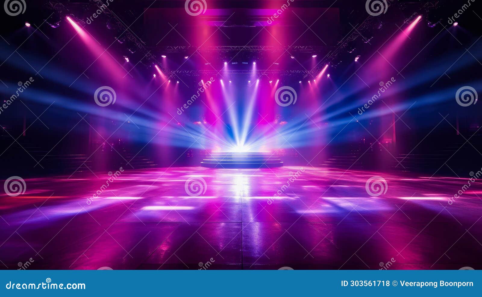 Empty Concert Stage Show with Spotlights , Multi-colored Lighting ...