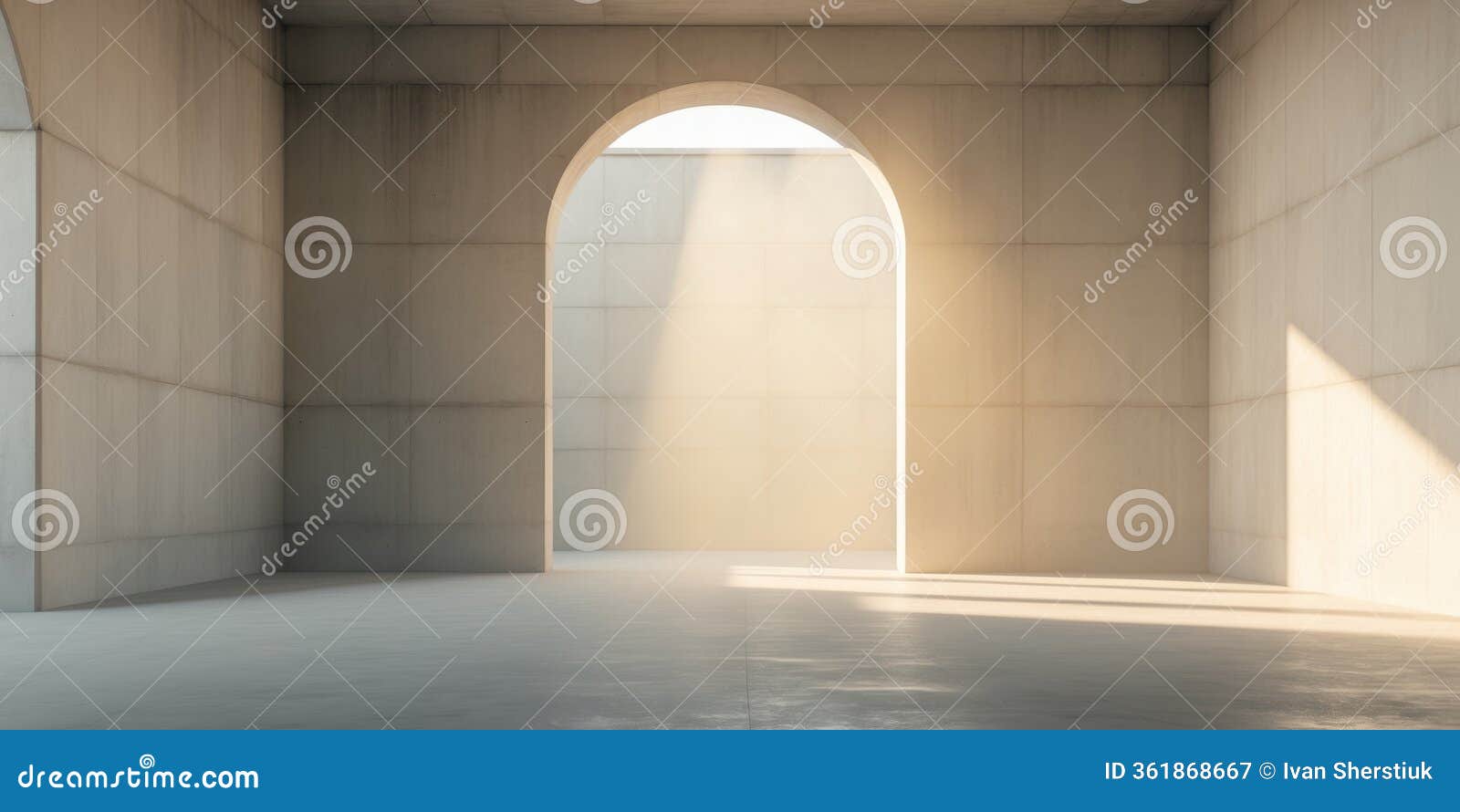 Empty Concrete Building Interior with Sunlight Passing through Arch ...