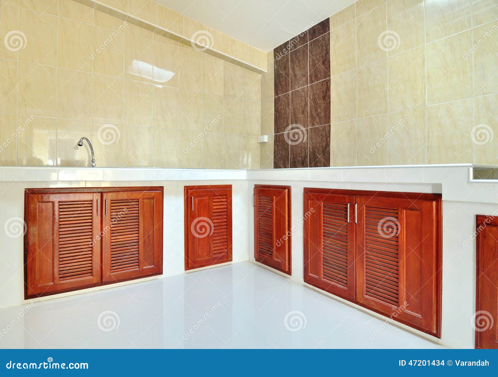 Empty Concrete Counter Kitchen with Wall Tile Stock Photo - Image of ...