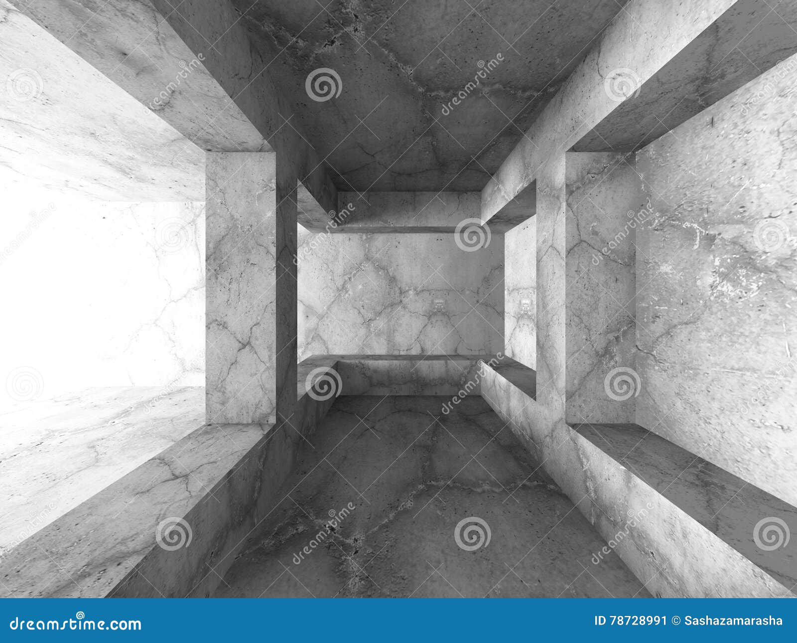 Empty Concrete Dark Basement Room with Bright Light. Architecture ...