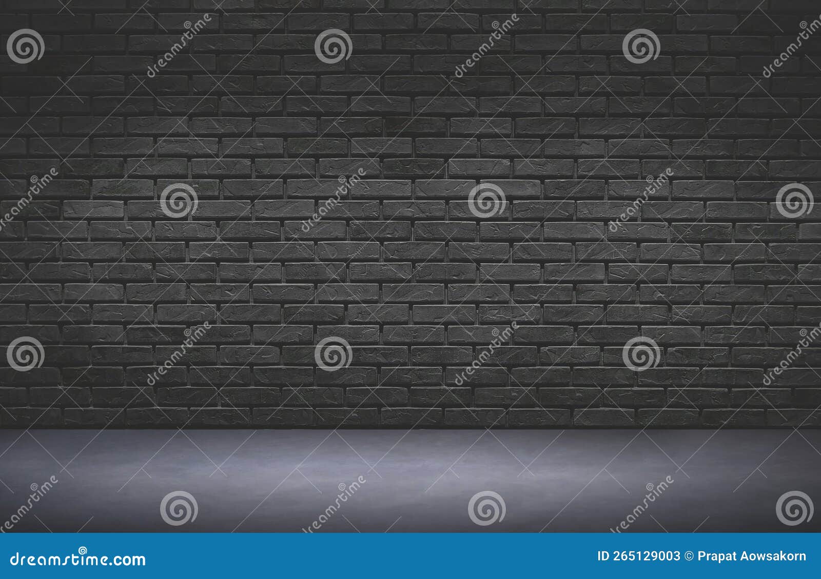 Empty Concrete Floor with Gradient Light on Black Brick Wall Surface in ...