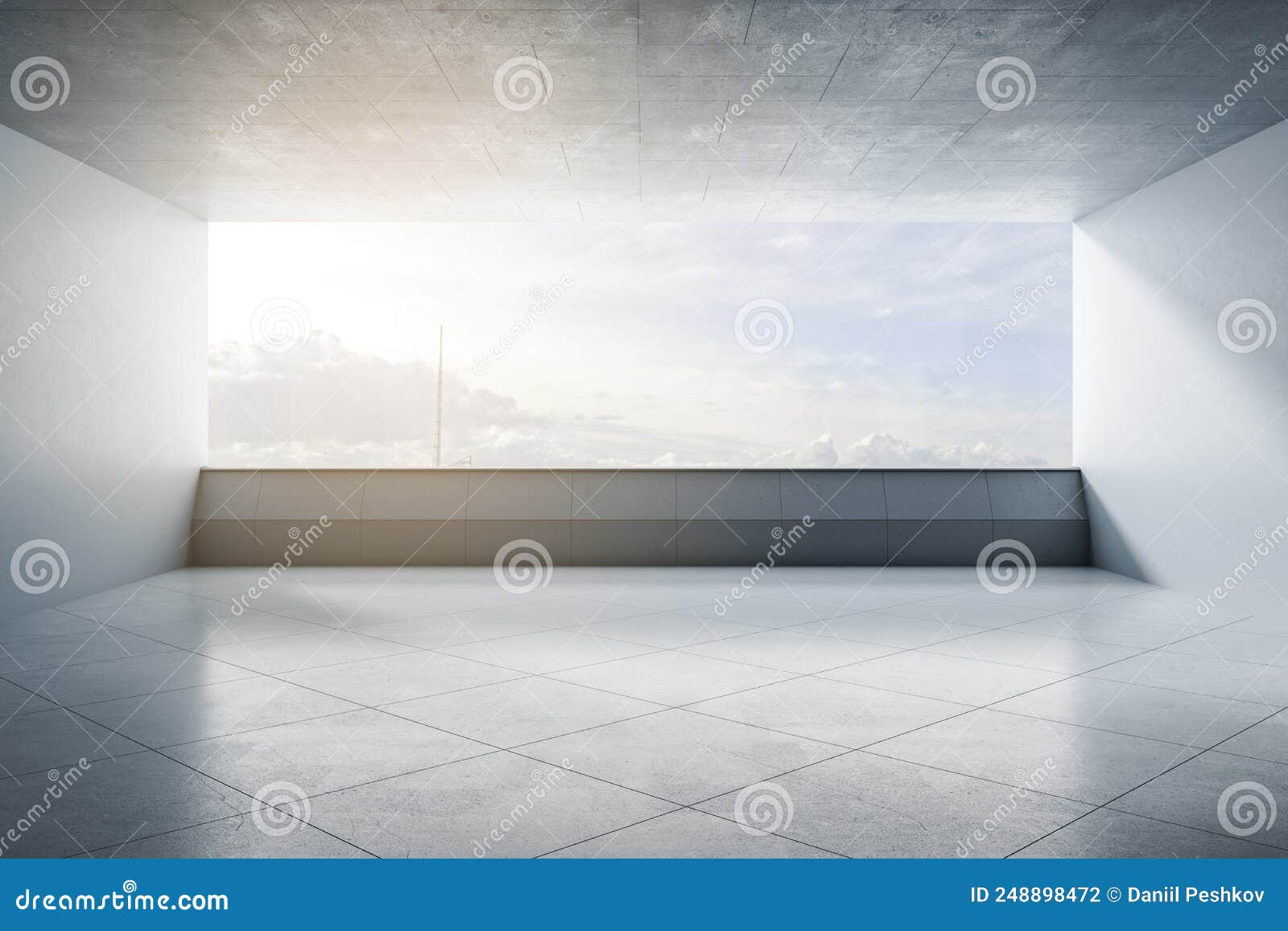 Empty Concrete Open Space Balcony Interior with Blank Mock Up Place for ...