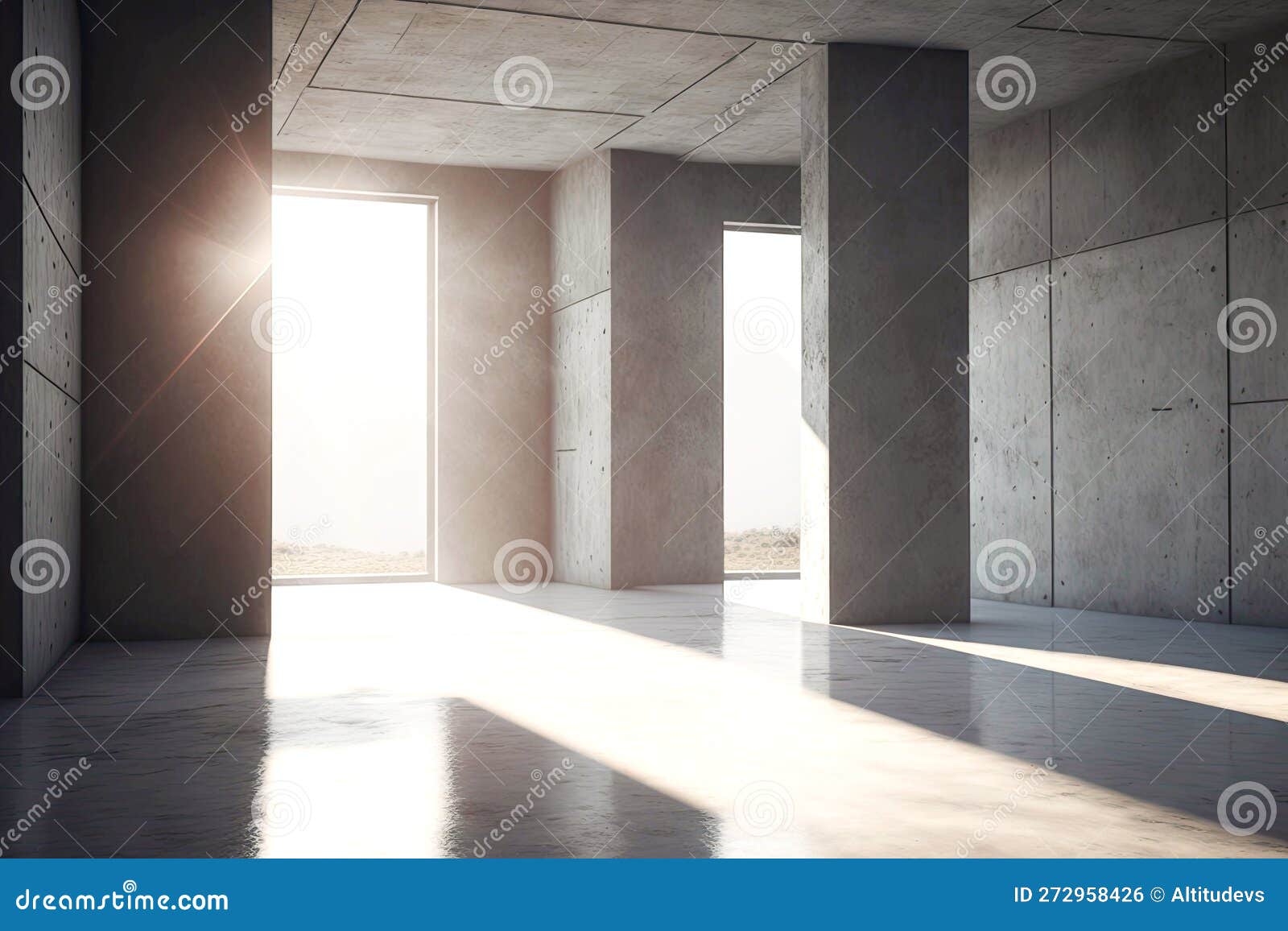 Empty Concrete Open Space Interior with Sunlight Stock Photo - Image of ...