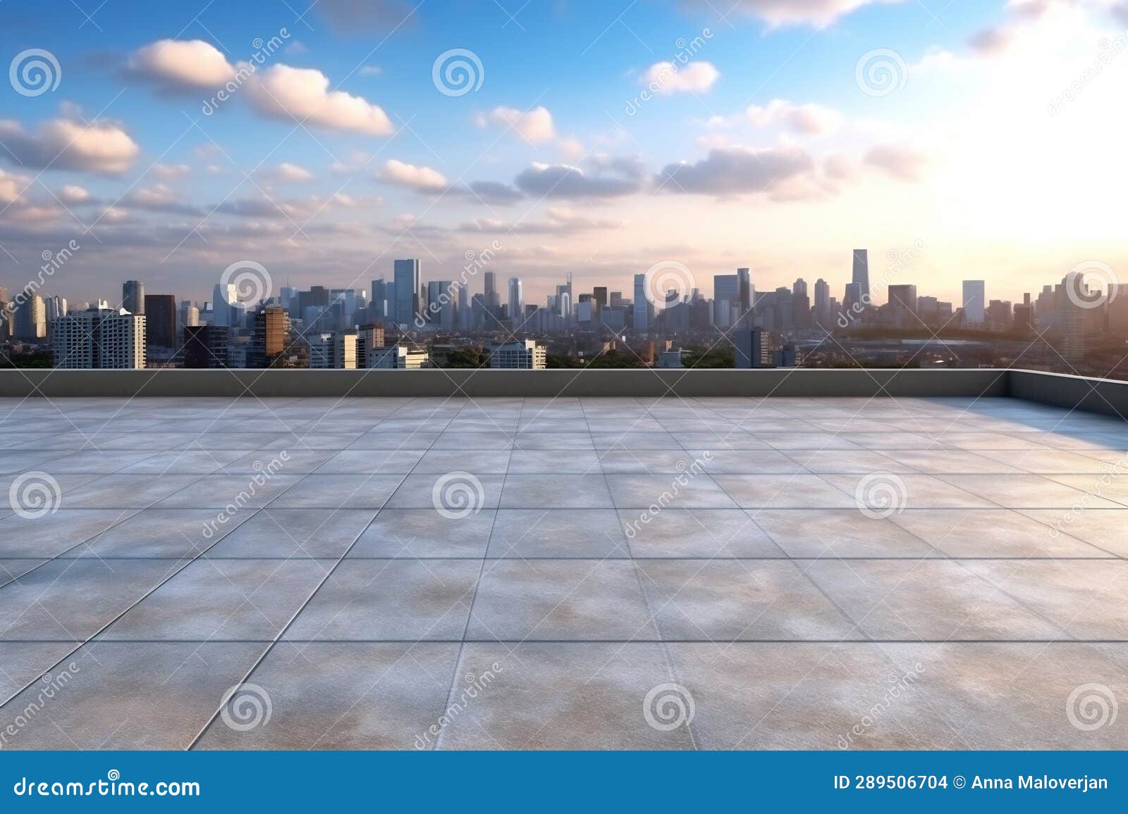 Empty Concrete Rooftop on the Background of a Beautiful Cityscape ...