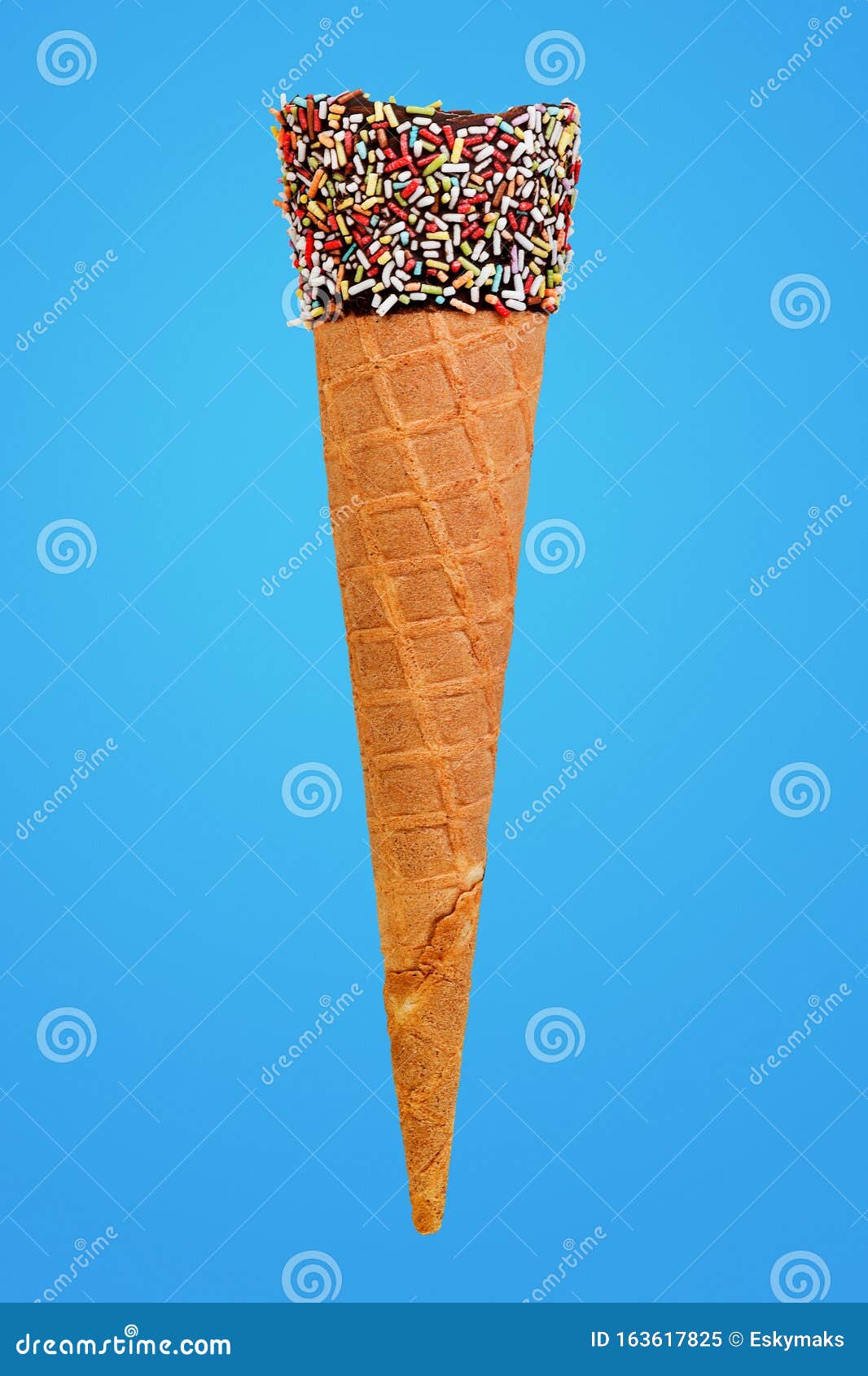 Empty Cone with Colored Sugar and Chocolate on a Blue Background. Stock ...