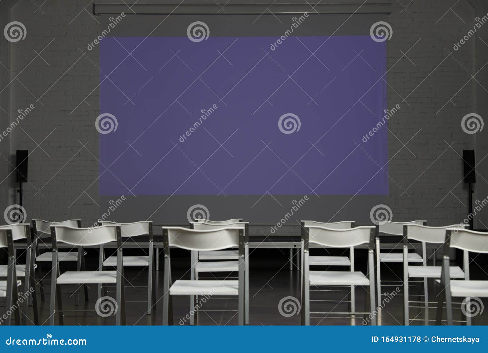 Empty Room with Projection Screen and Chairs Stock Photo - Image of ...