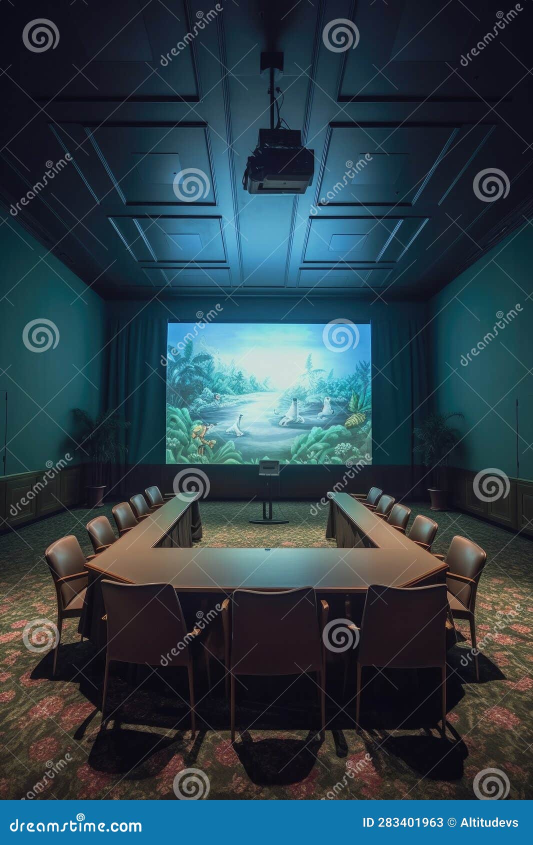 Empty Conference Room with Projector Screen Stock Illustration ...