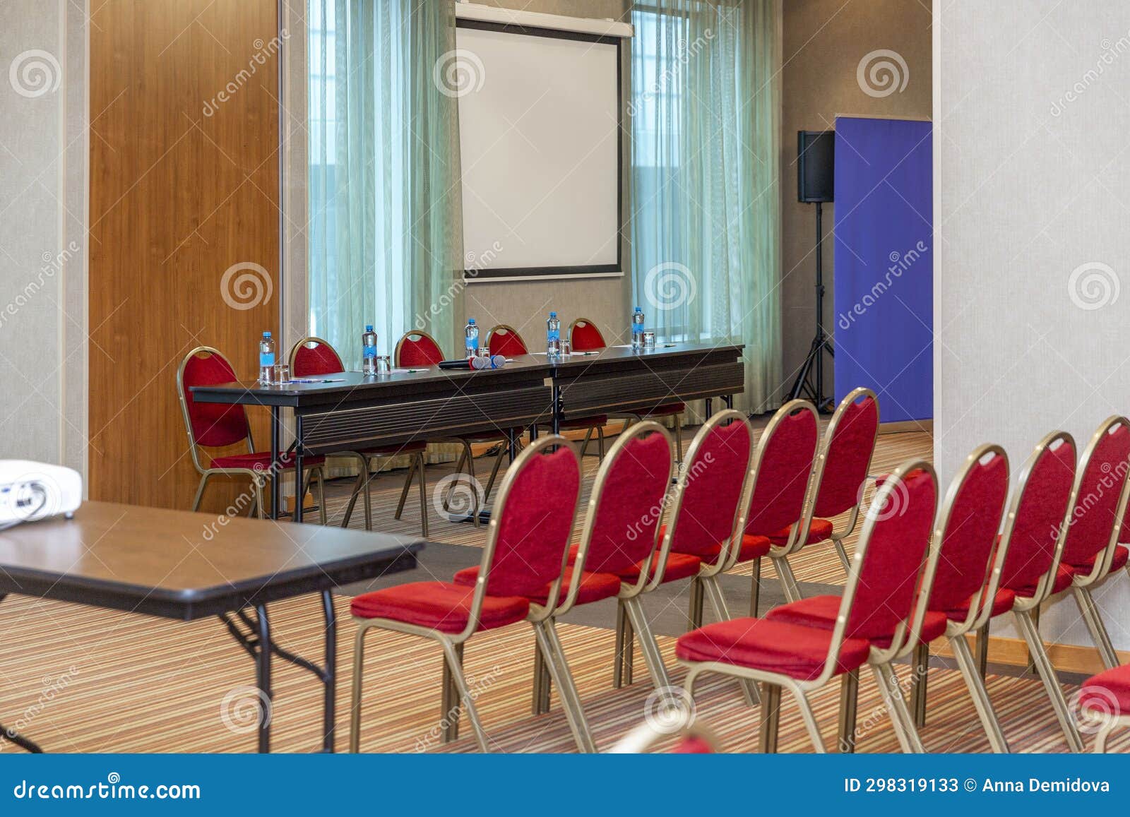 Empty Conference Room with Screen, Banner, Table and Chairs. Business ...