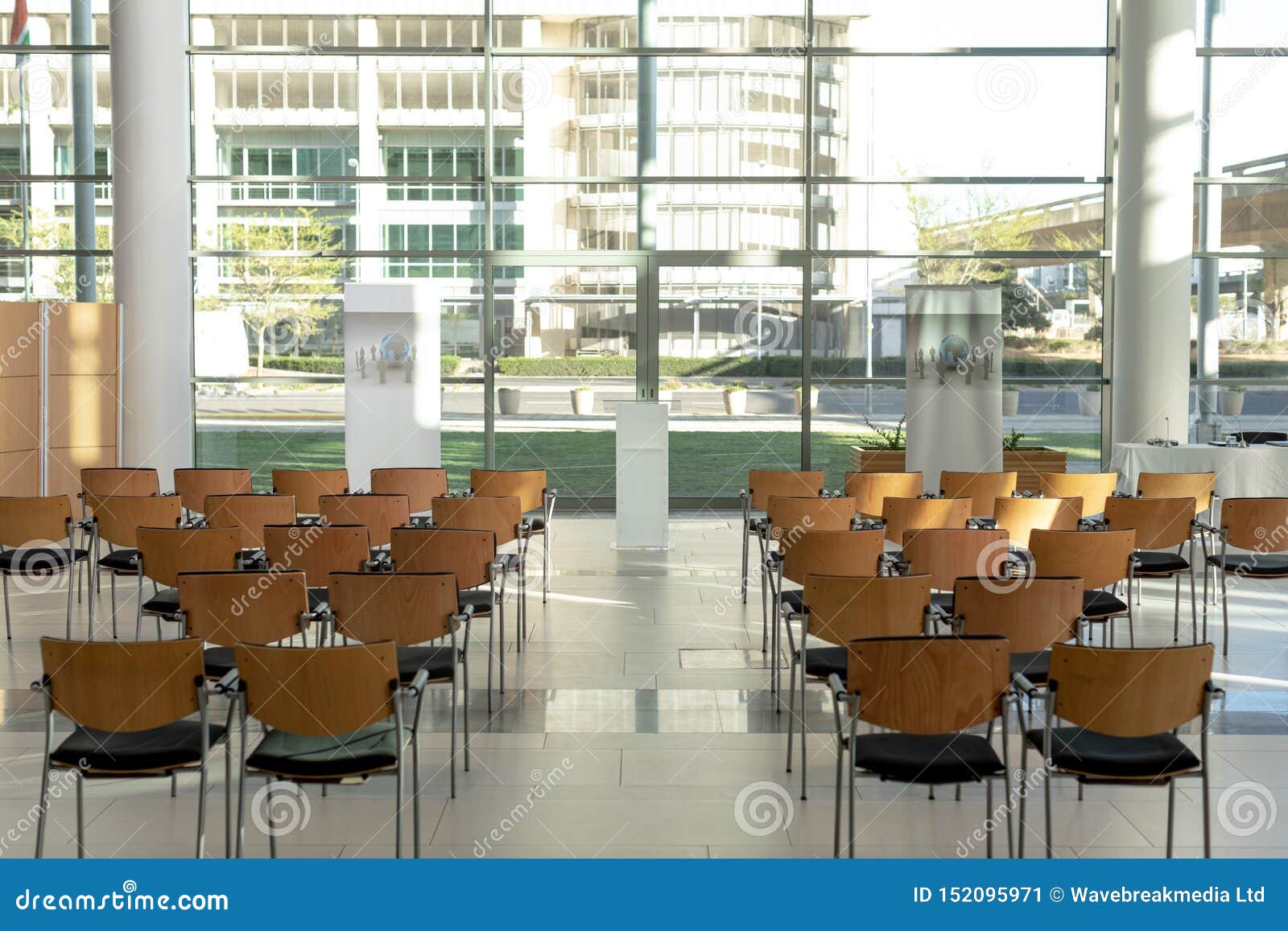 Empty Conference Room with Street View Stock Image - Image of furniture ...