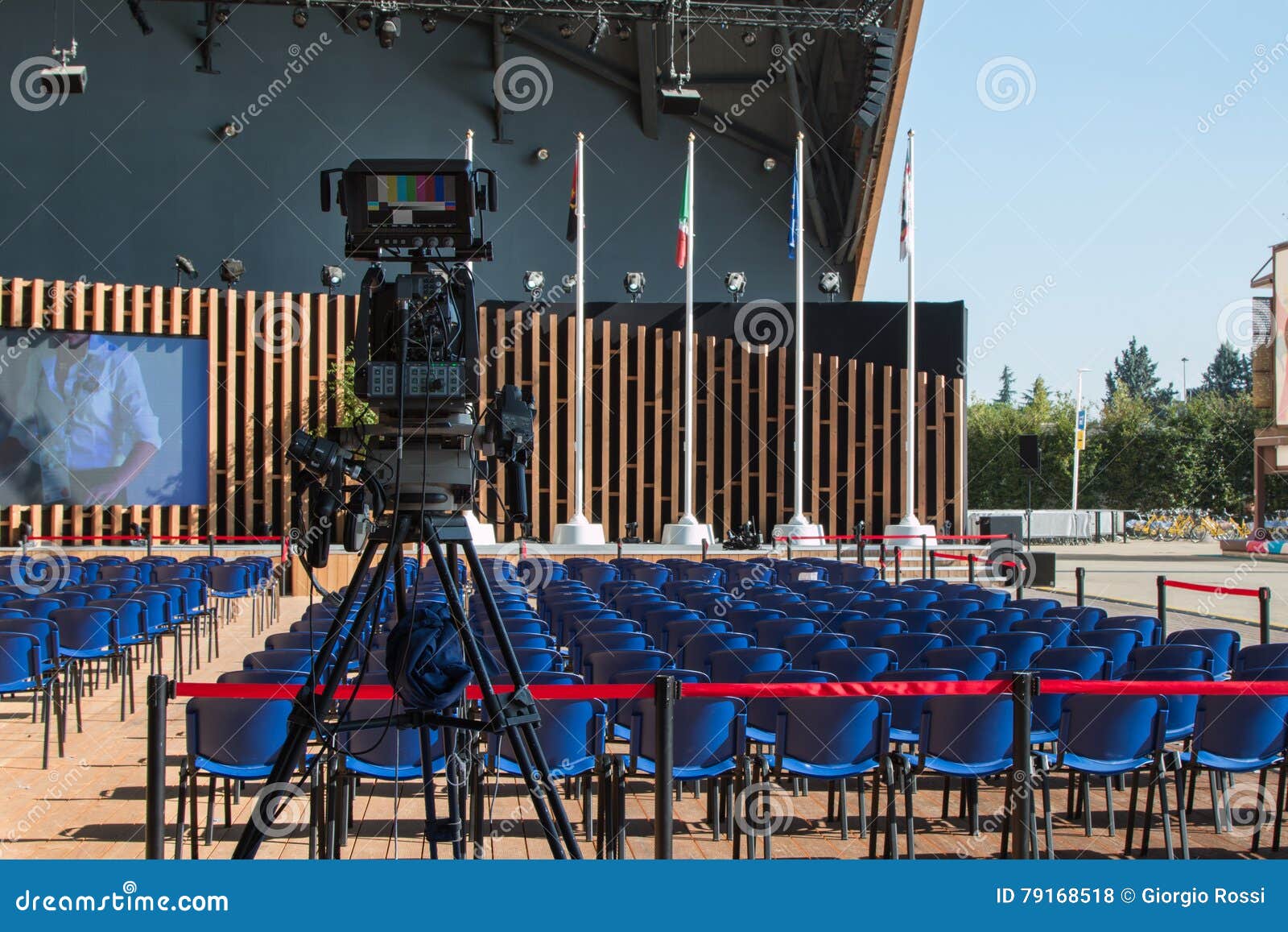 Empty Conference Room with Television Camera Ready for Audience Stock ...