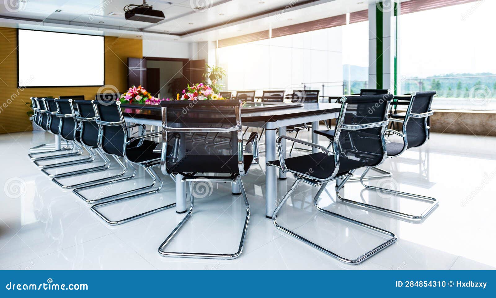 Empty Conference Table and Chairs Stock Photo - Image of black ...