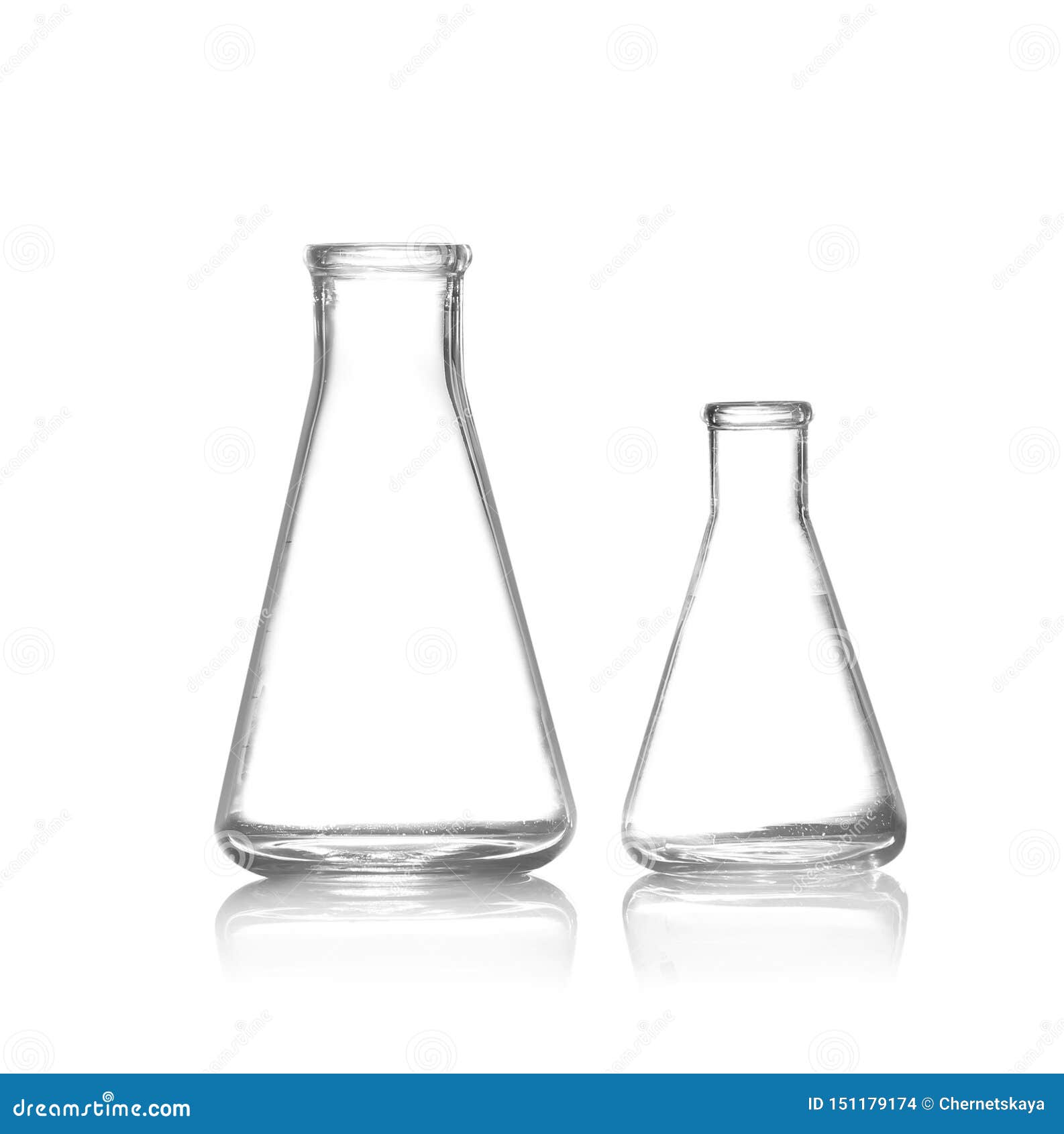 Empty Conical Flasks on White. Chemistry Glassware Stock Photo - Image ...