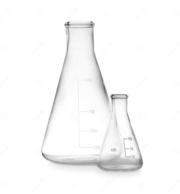 Empty Conical Flasks on White Background Stock Image - Image of empty ...