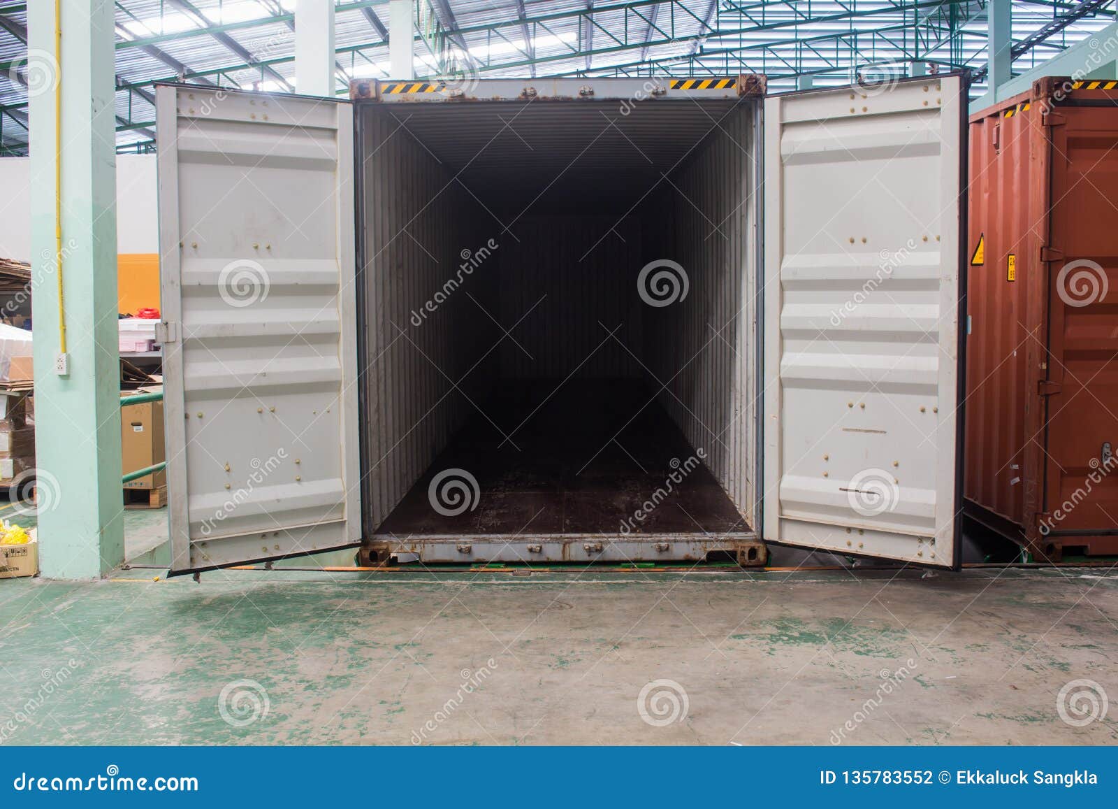 The Empty Container Inside Warehouse on Shipment Area Stock Photo ...