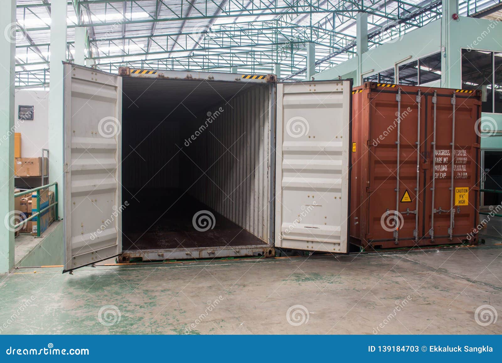 The Empty Container Inside Warehouse on Shipment Area Stock Image ...