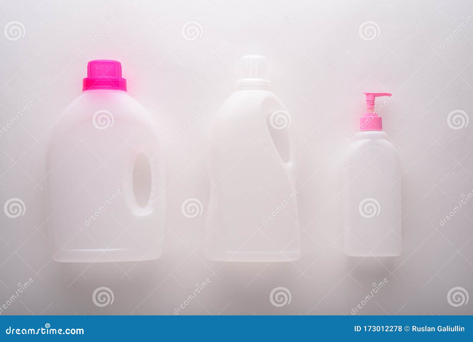 Empty Containers Bottles of Cleaning Products in White on White ...