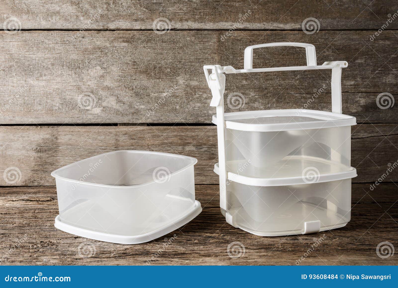 Empty Containers for Food on Wooden Background Stock Photo - Image of ...