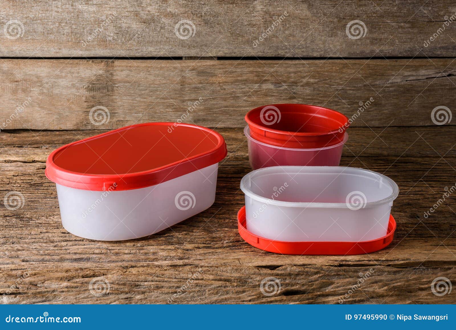 Empty Containers for Food on Wooden Background Stock Photo - Image of ...