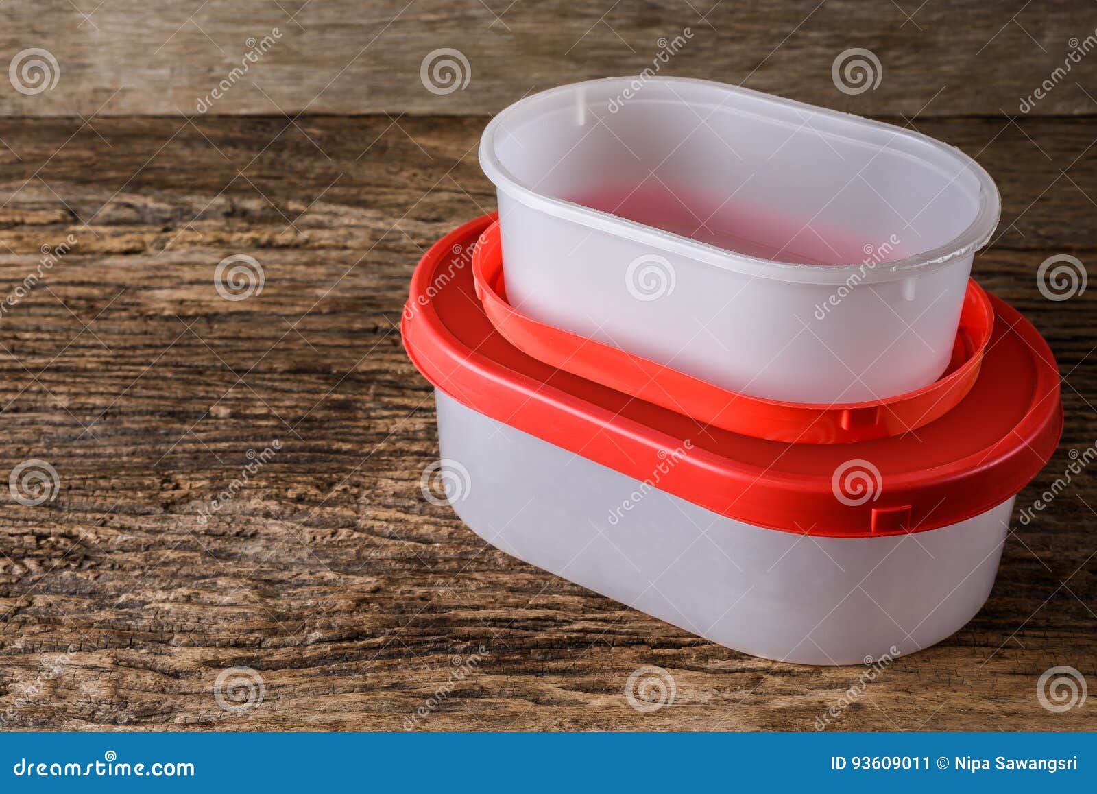Empty Containers for Food on Wooden Background Stock Image - Image of ...