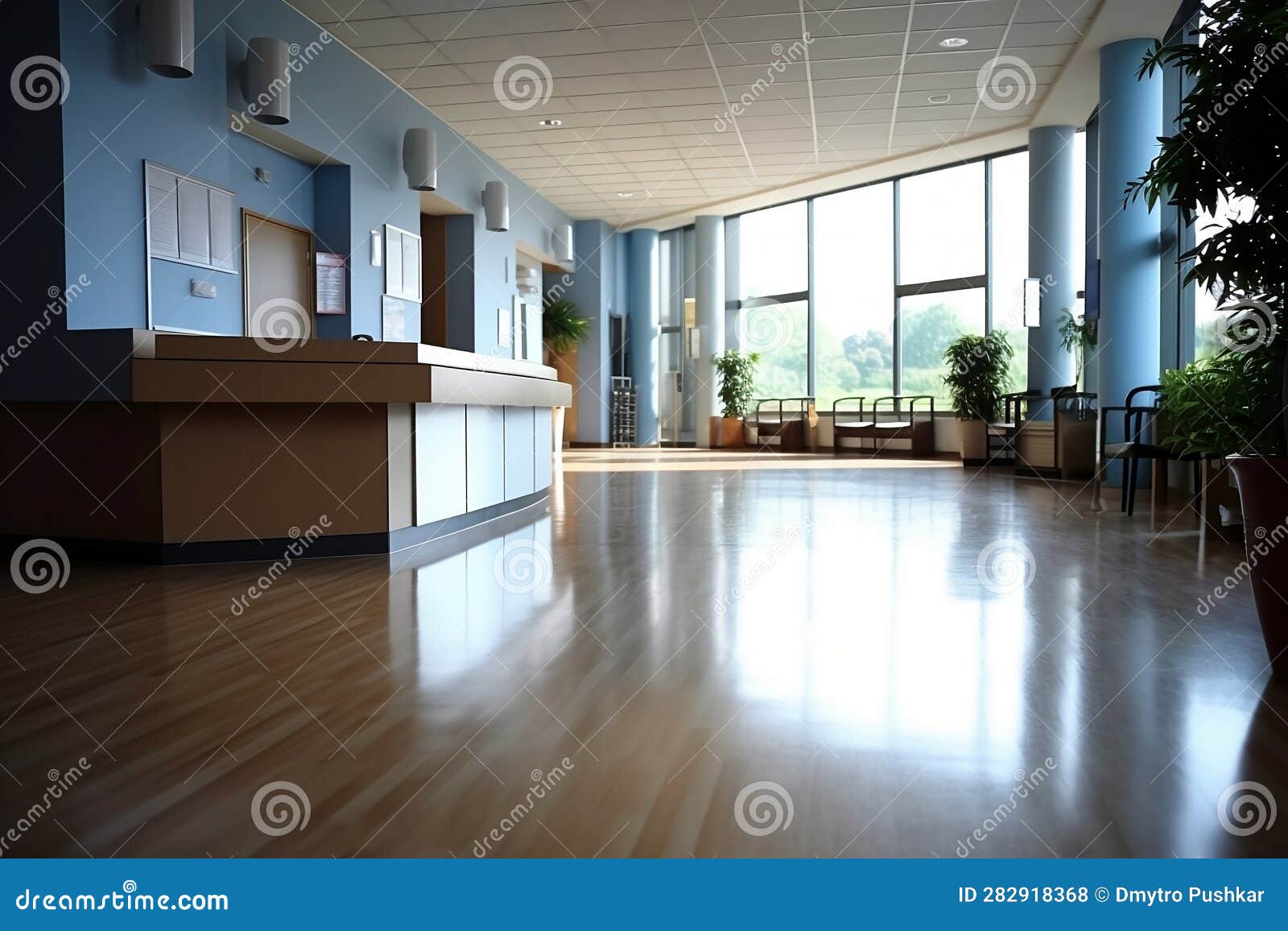 Empty Contemporary Hospital Reception Room with Big Windows. Ai ...