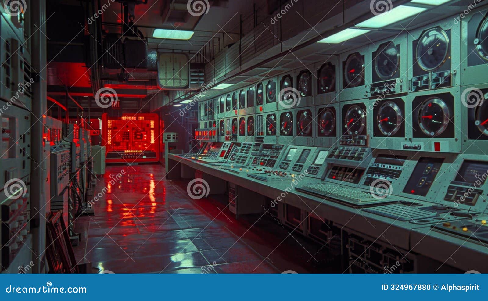 Empty Control Room with Red Alert Lighting Stock Photo - Image of ...