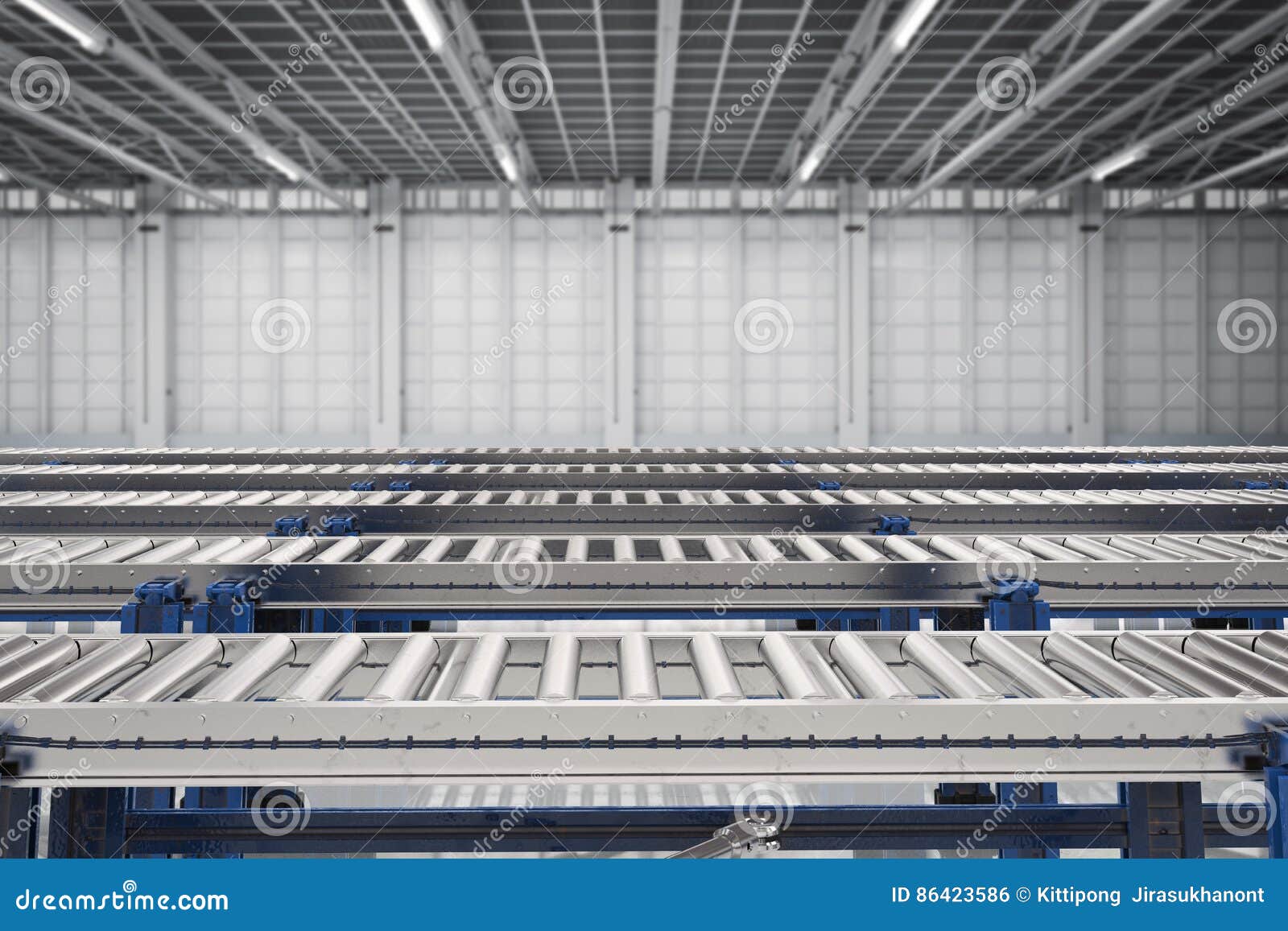Empty Conveyor Belt in Factory Stock Illustration - Illustration of ...