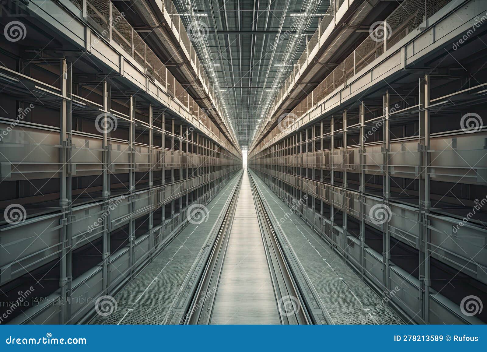 Empty Conveyor Belt Point of View, Empty Shelves in Large Shipping ...