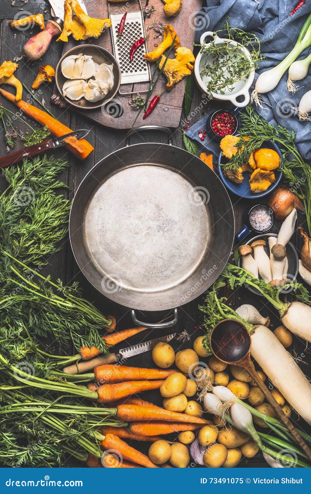Empty Cooking Pot and Vegetables Ingredients for Cooking, Dark Style ...