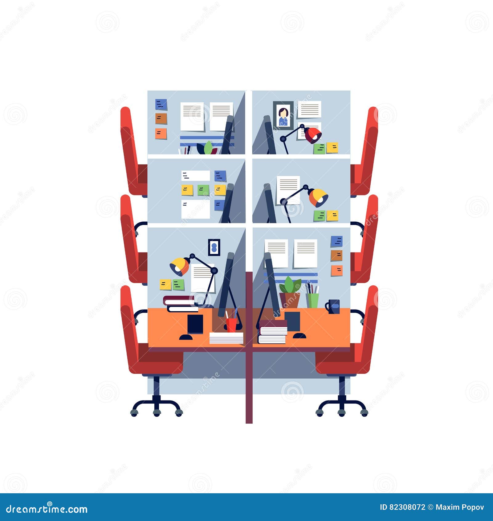 Cubicle Office Isometric Background Cartoon Vector | CartoonDealer.com ...