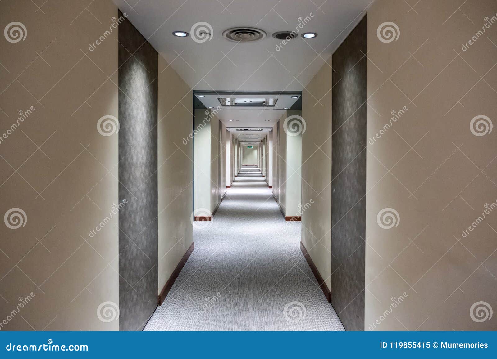 Empty Corridor with Closed Rows Door with Lighting Decoration Stock ...