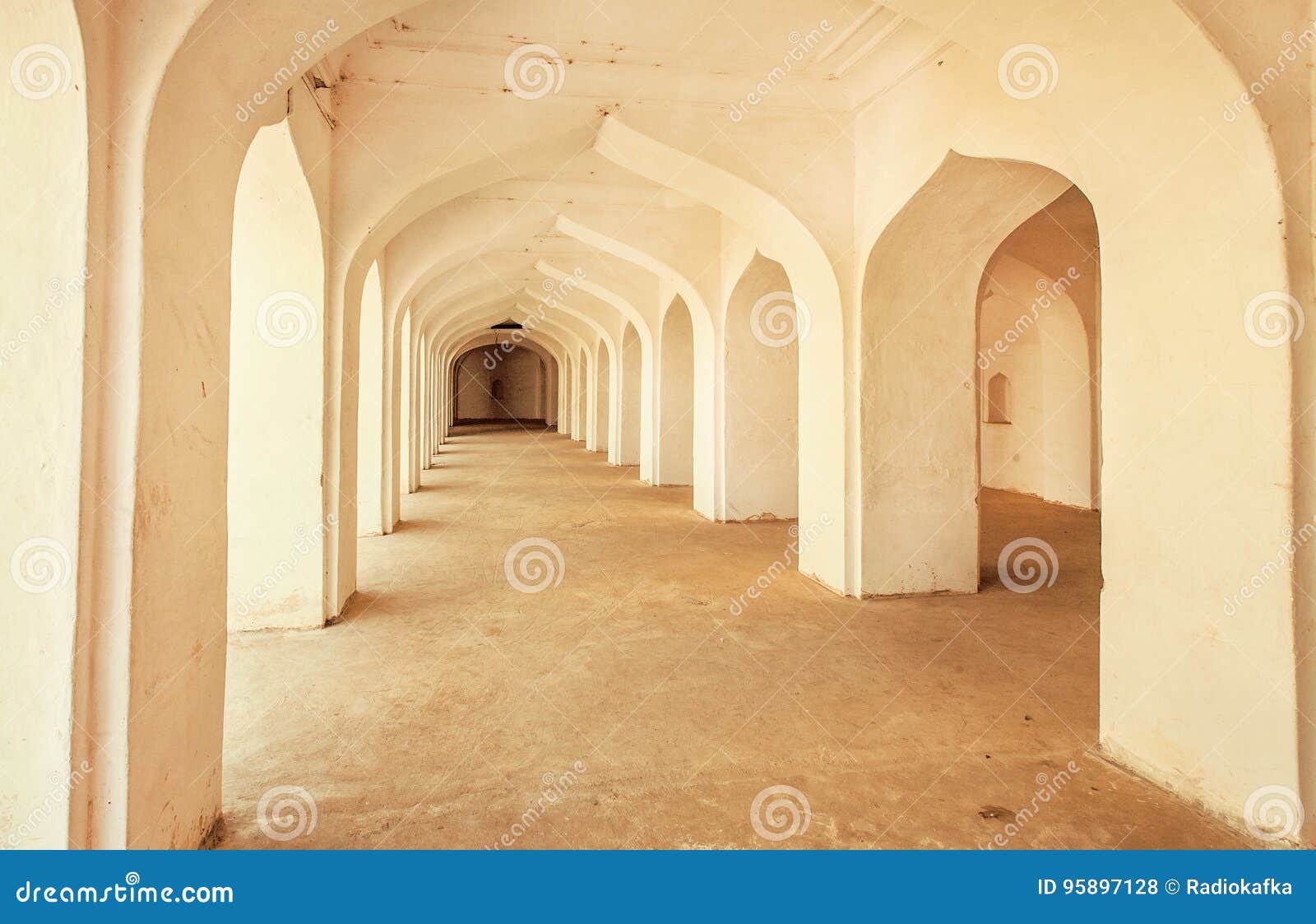 Empty Corridor Inside the Ancient Stone Palace in India. Stock Photo ...