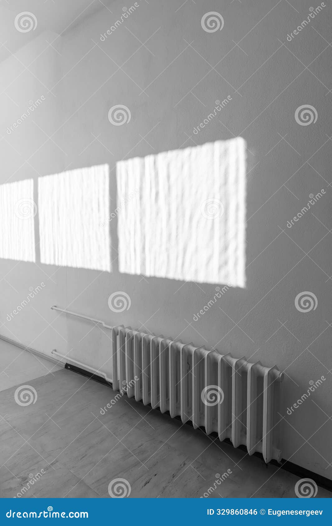 Empty Corridor Interior with Water Heating Radiator and Shadows Stock ...