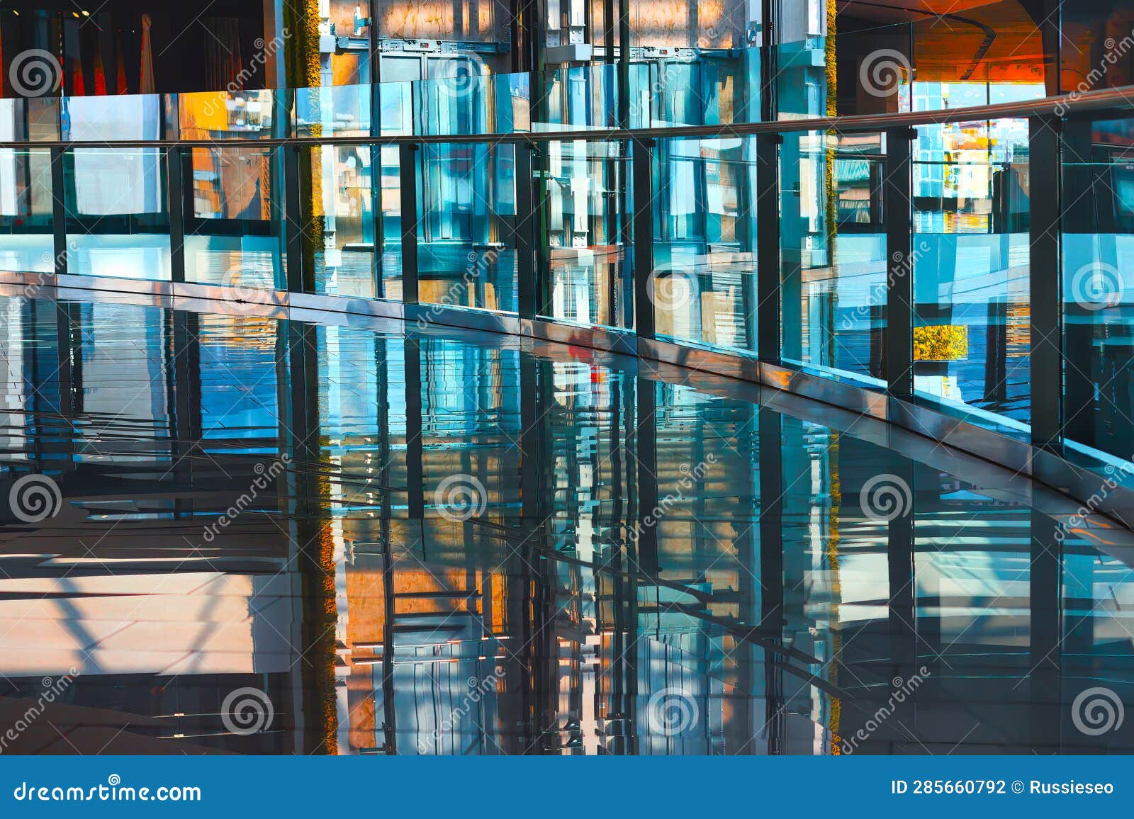 Modern Corridor with Reflection in Glass Stock Photo - Image of mirror ...