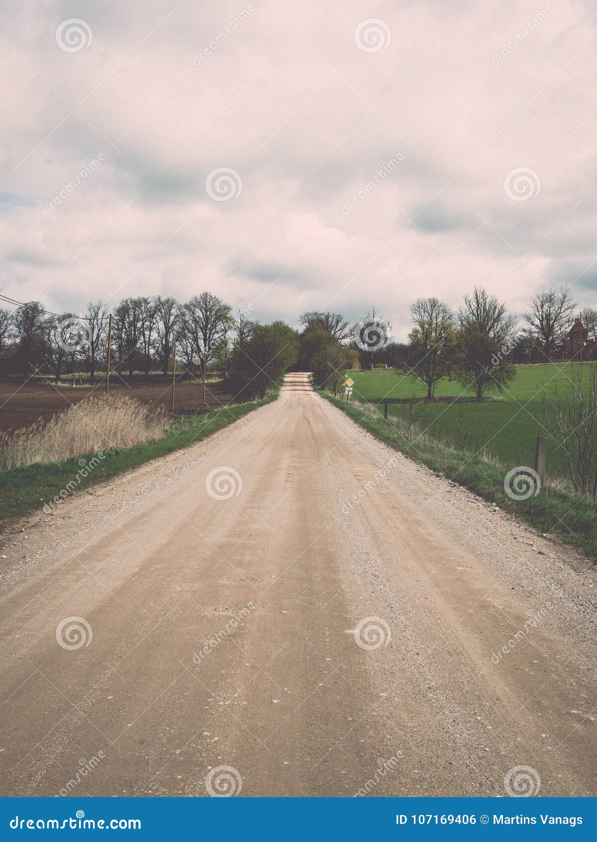 Empty Country Road in Spring - Retro Vintage Effect Stock Photo - Image ...