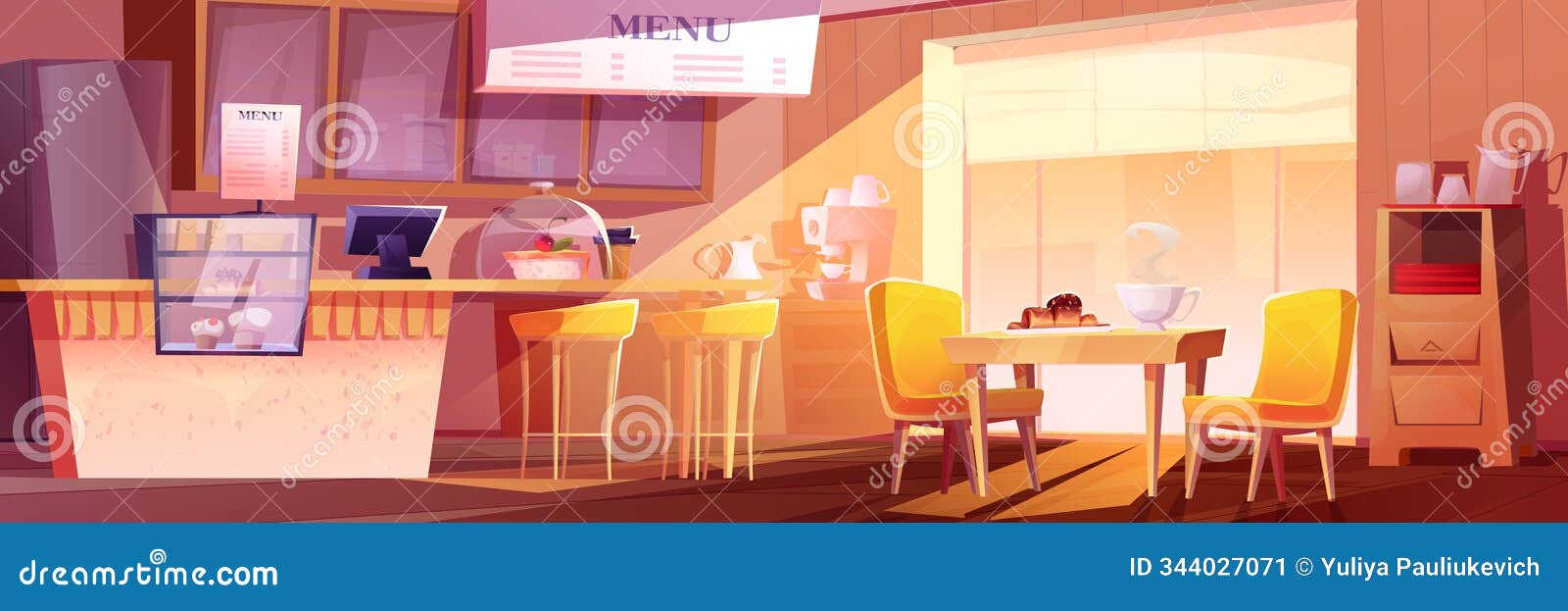 Cartoon Pub Counter. Bar Interior Inside Cafe Or Nightclub, Bartender ...