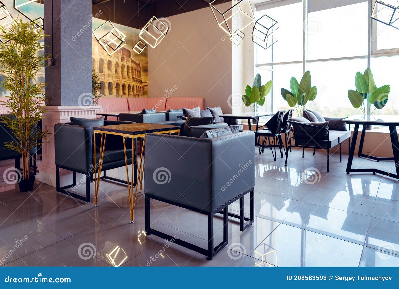 Empty Cafe or Restaurant Interior at a Daytime Stock Image - Image of ...
