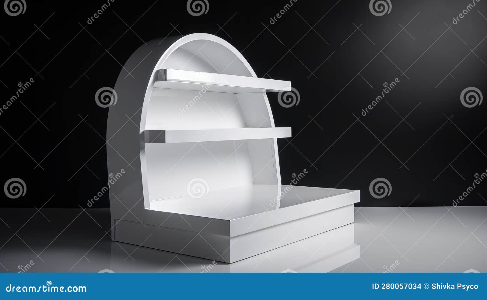 Empty Creative White Shaped POS Product Display on Black Background ...