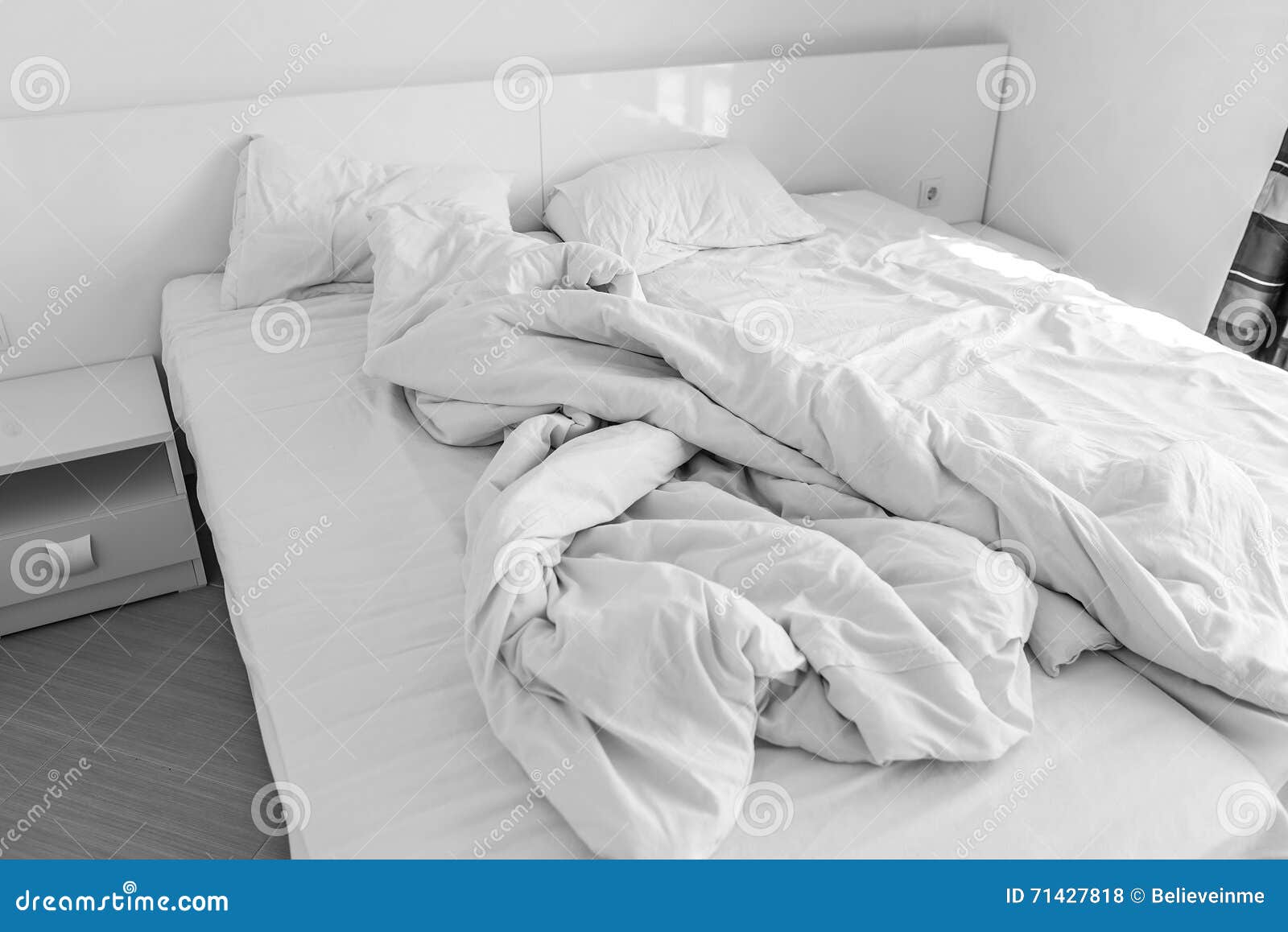Empty crumpled bed stock photo. Image of luxury, background - 71427818