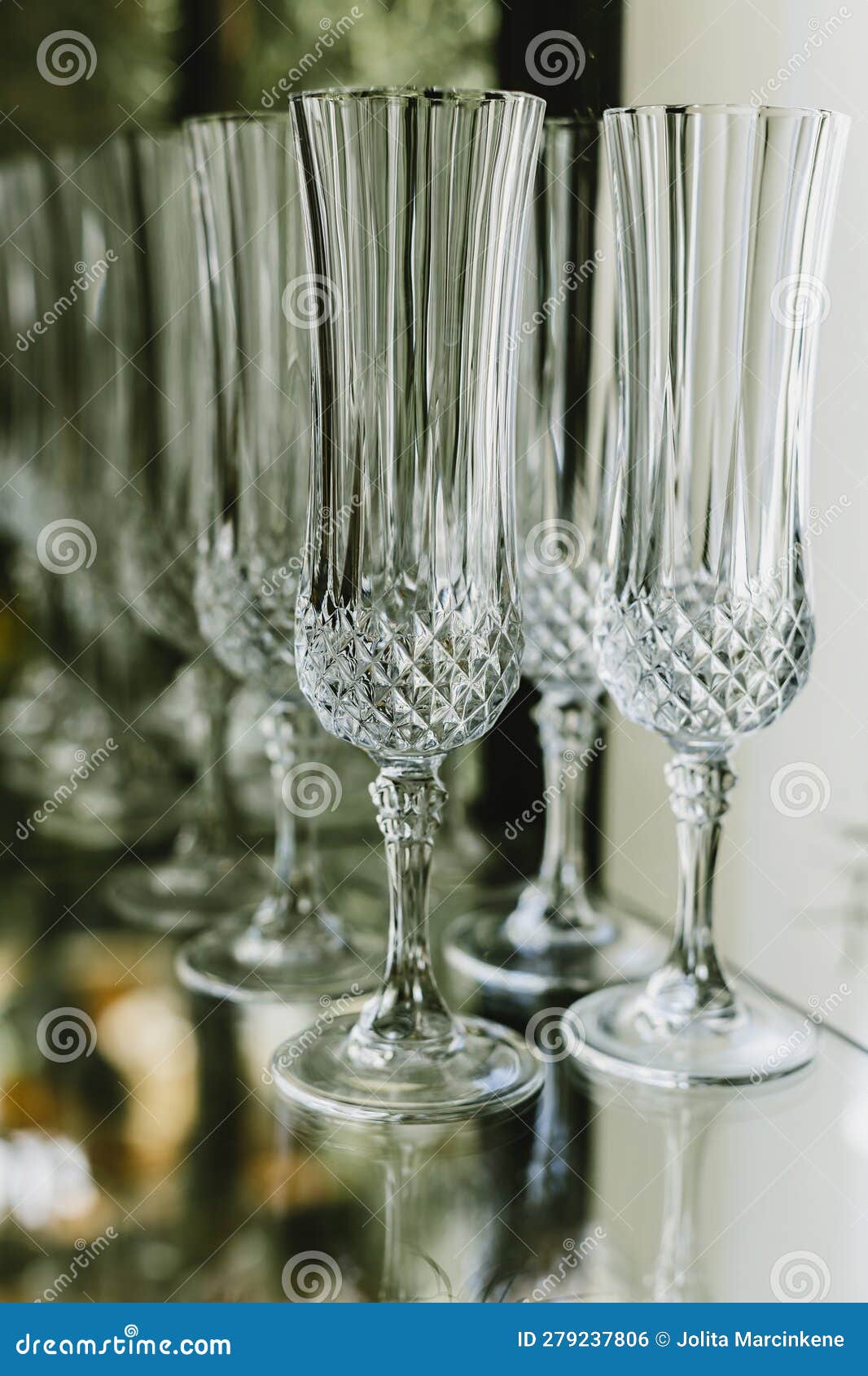 Empty Crystal Champagne Glasses on the Bar Stock Photo - Image of ...