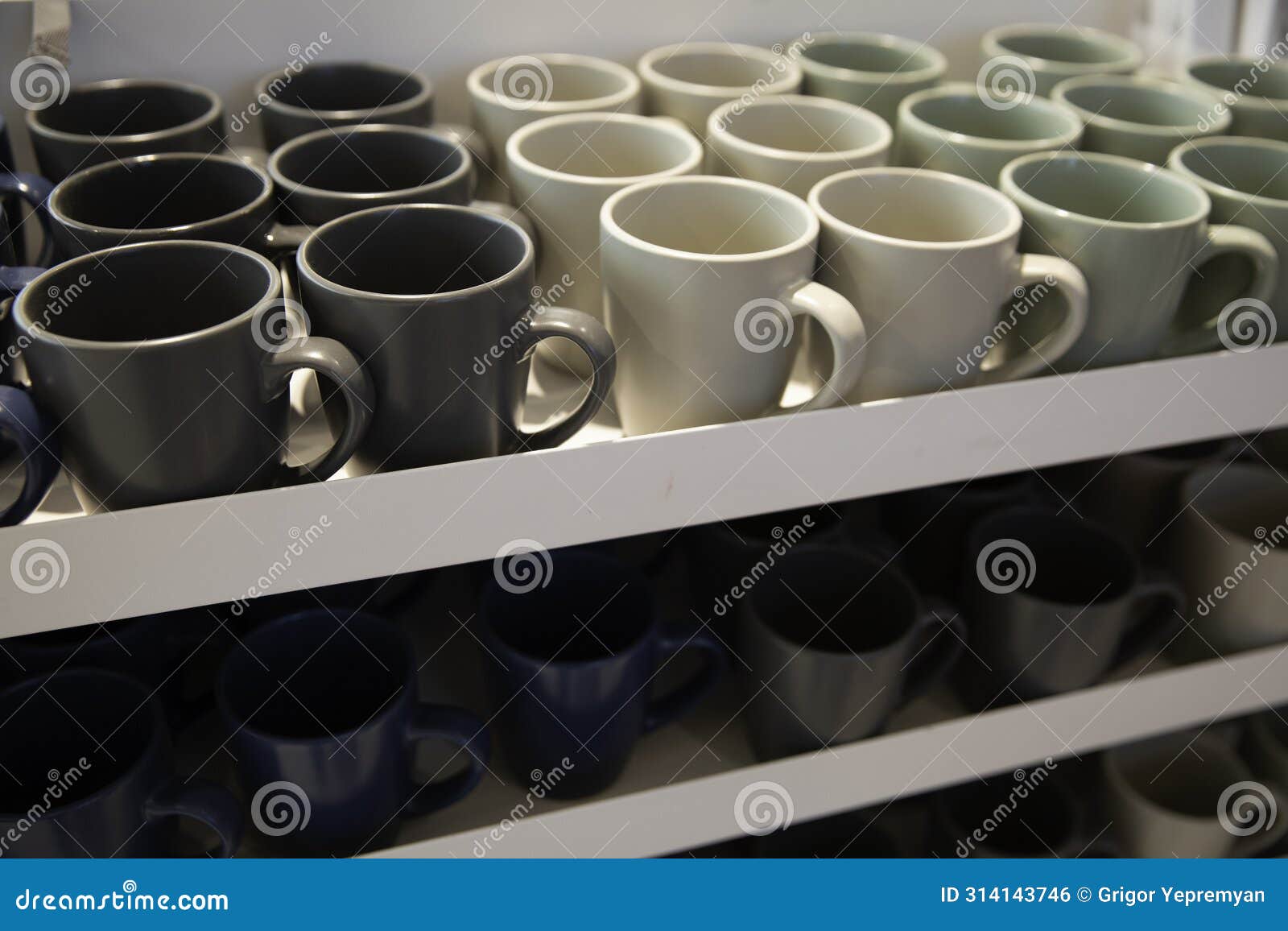 Empty cups on the shelf stock photo. Image of coffee - 314143746