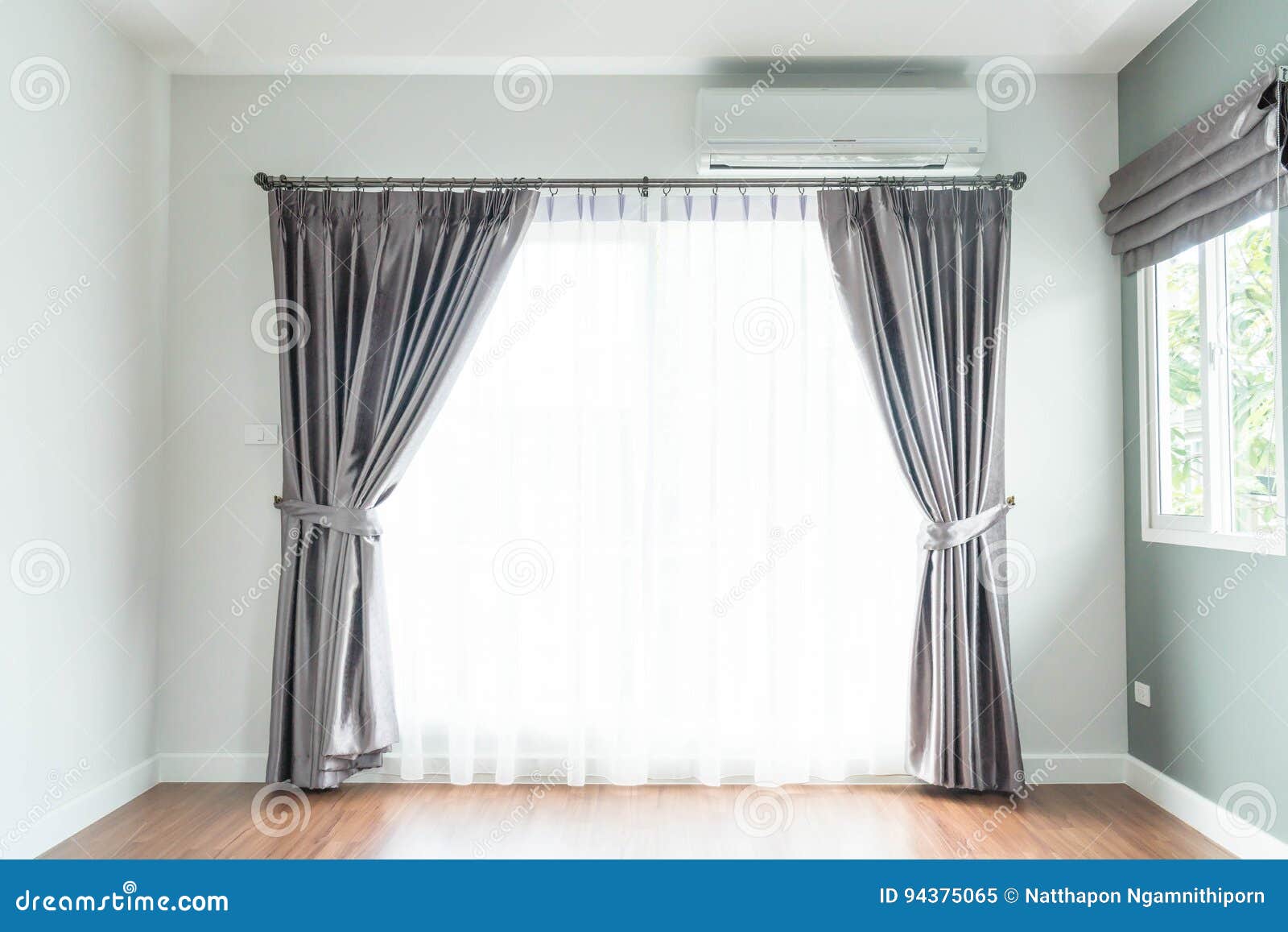 Empty Curtain Interior Decoration in Living Room Stock Image - Image of ...