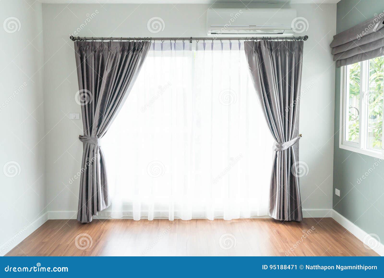 Empty Curtain Interior Decoration in Living Room Stock Image - Image of ...