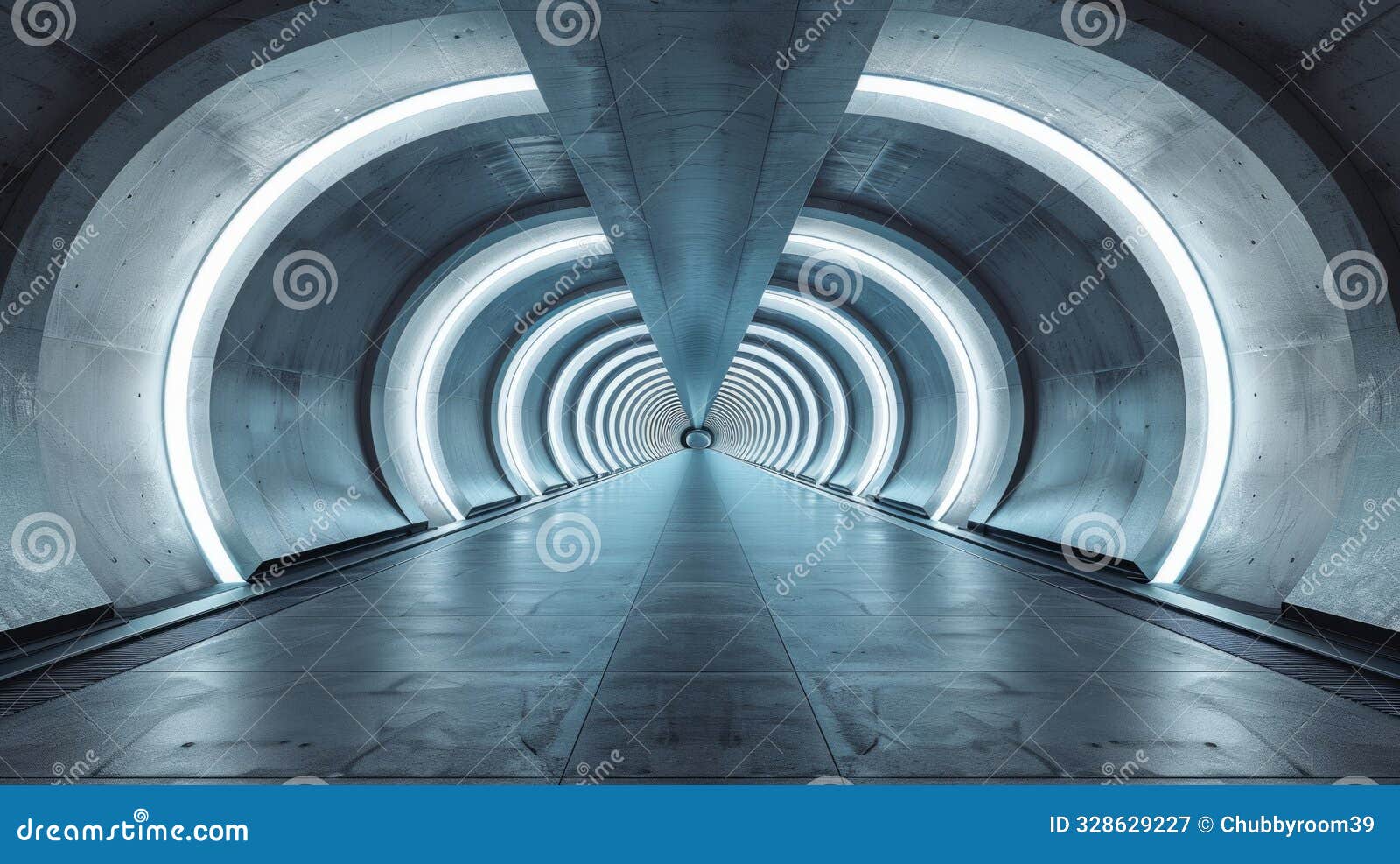 An Empty Curved Tunnel Leading through a Minimalist, Futuristic ...