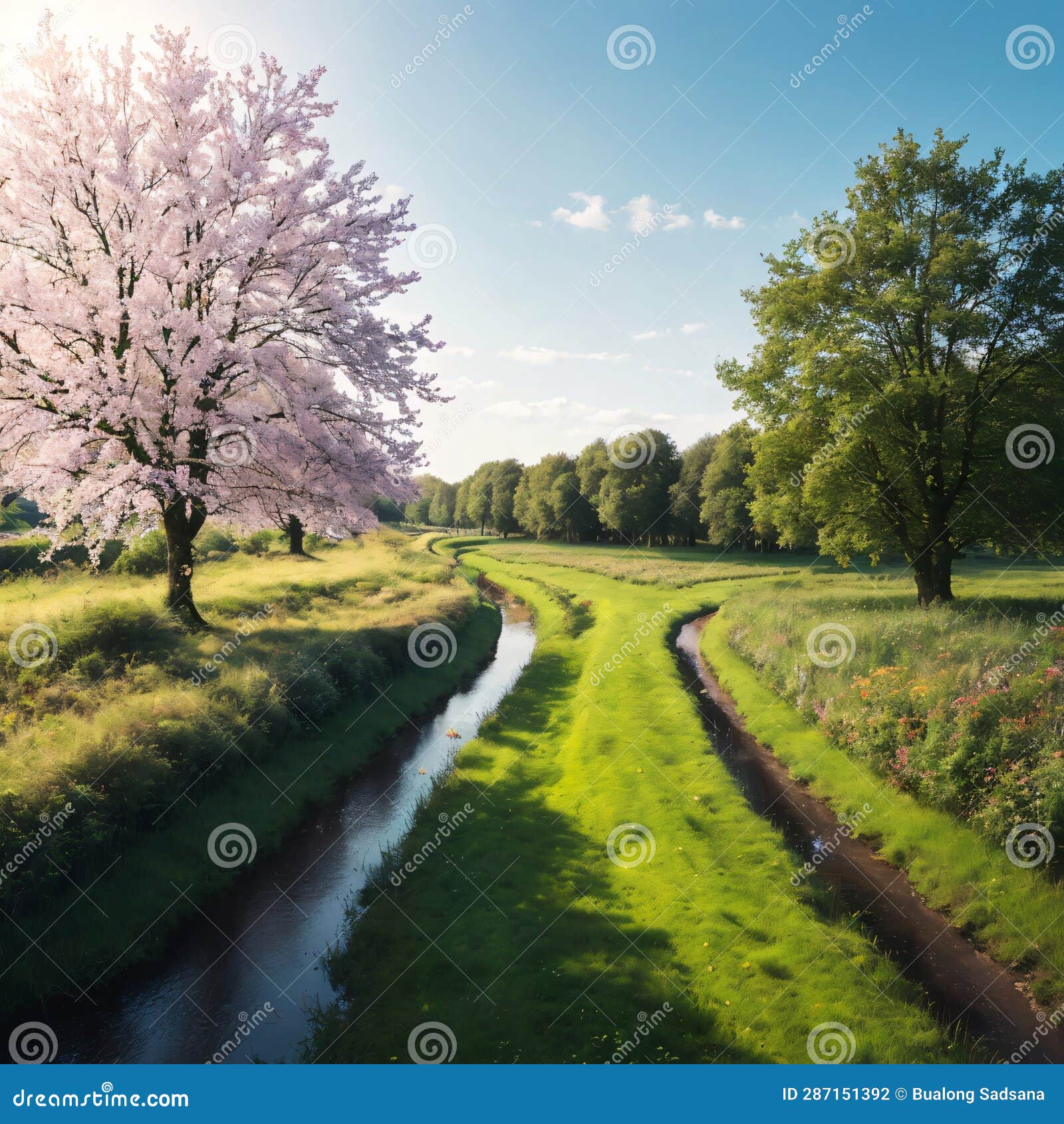 An Empty Cycle Path between Green Hedgerows in the Countryside. Stock ...