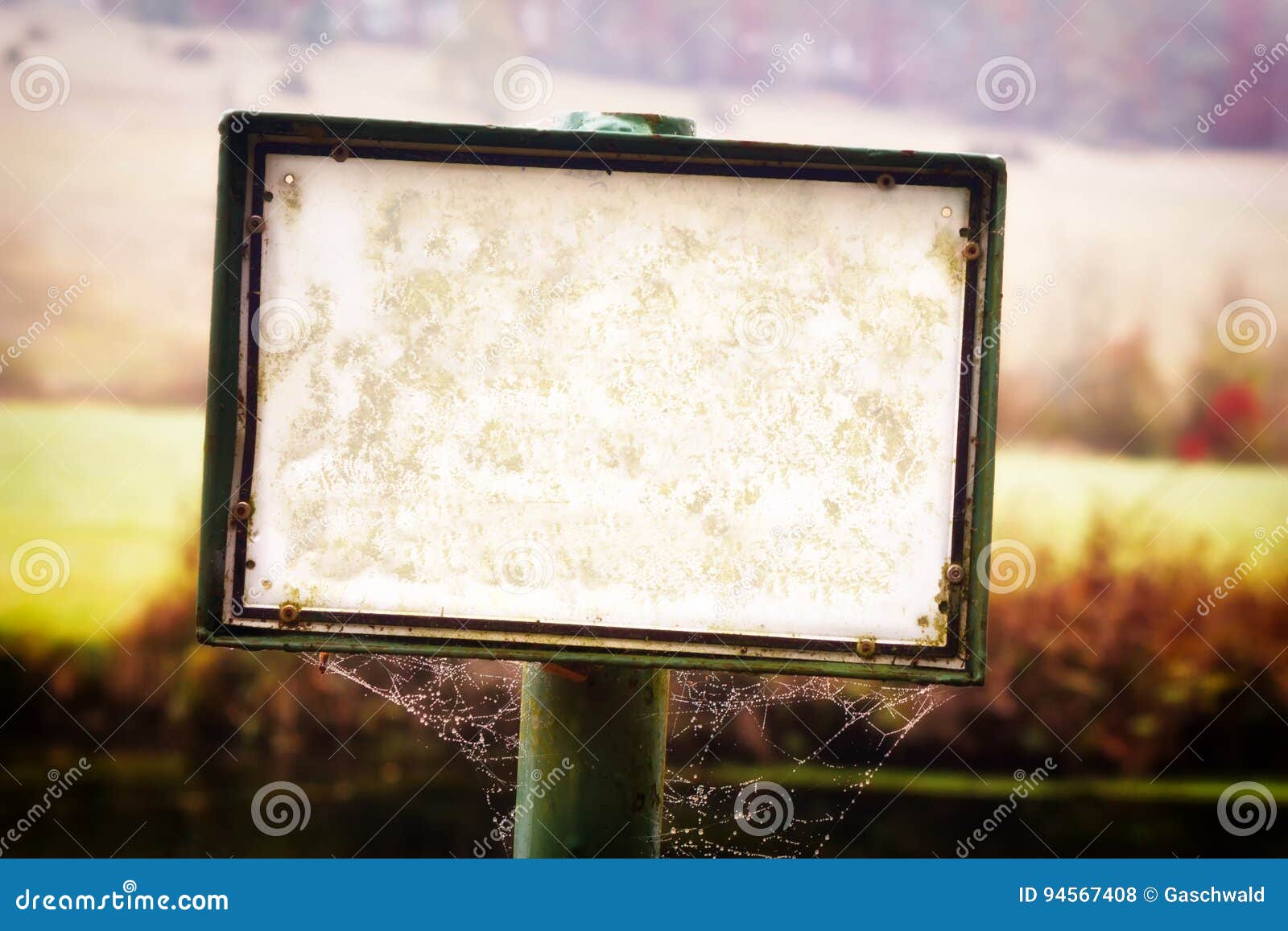Empty, Damaged Sign Standing on a Dirty Pole Stock Photo - Image of ...