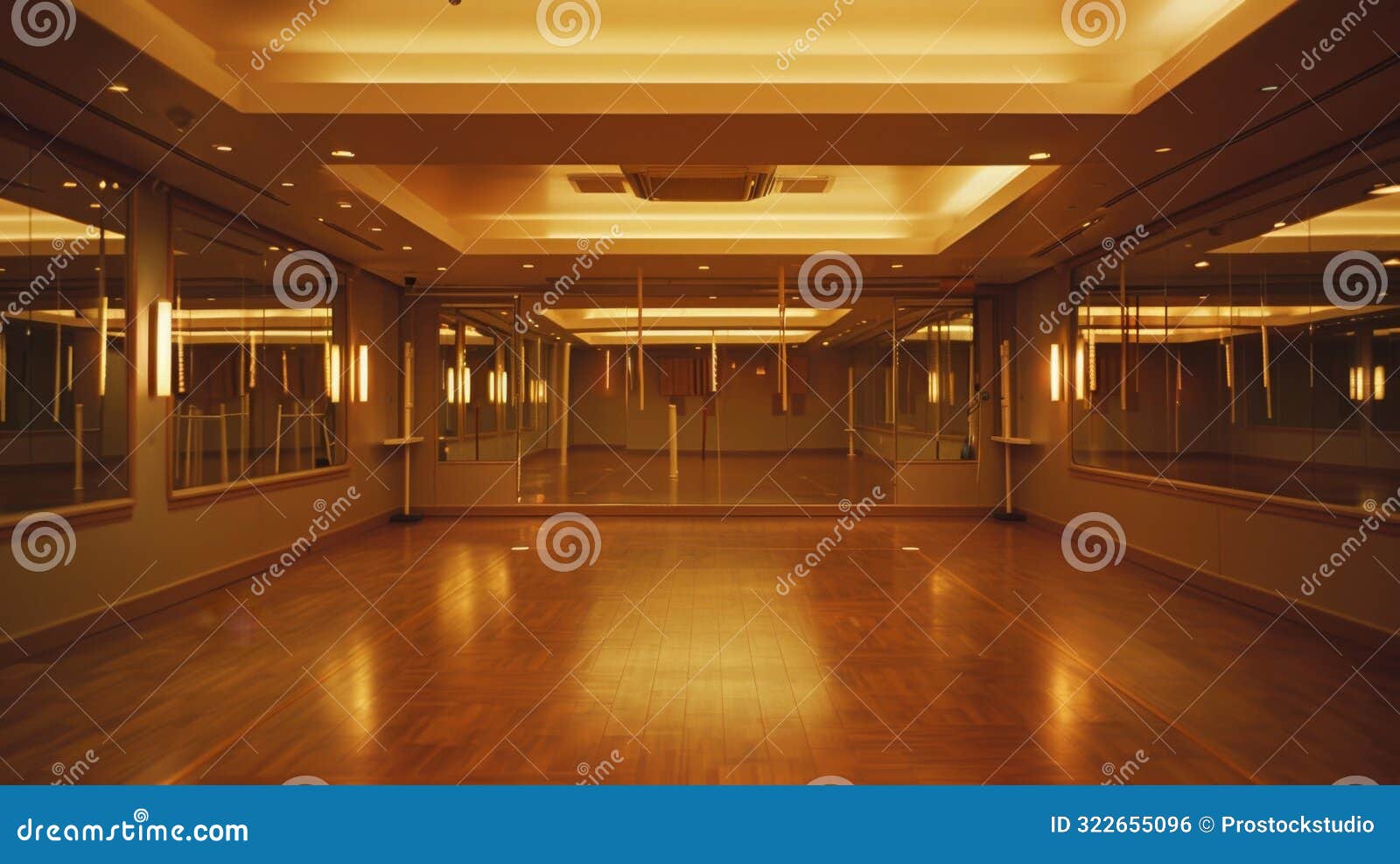 Empty Dance Studio with Mirrored Walls Stock Photo - Image of lights ...