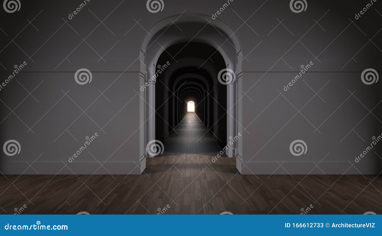 Empty Dark Architectural Interior with Infinite Arch Doors, Endless ...