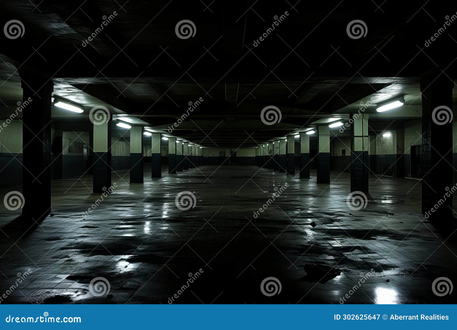An Empty Dark Hallway with Lights on the Ceiling Stock Illustration ...