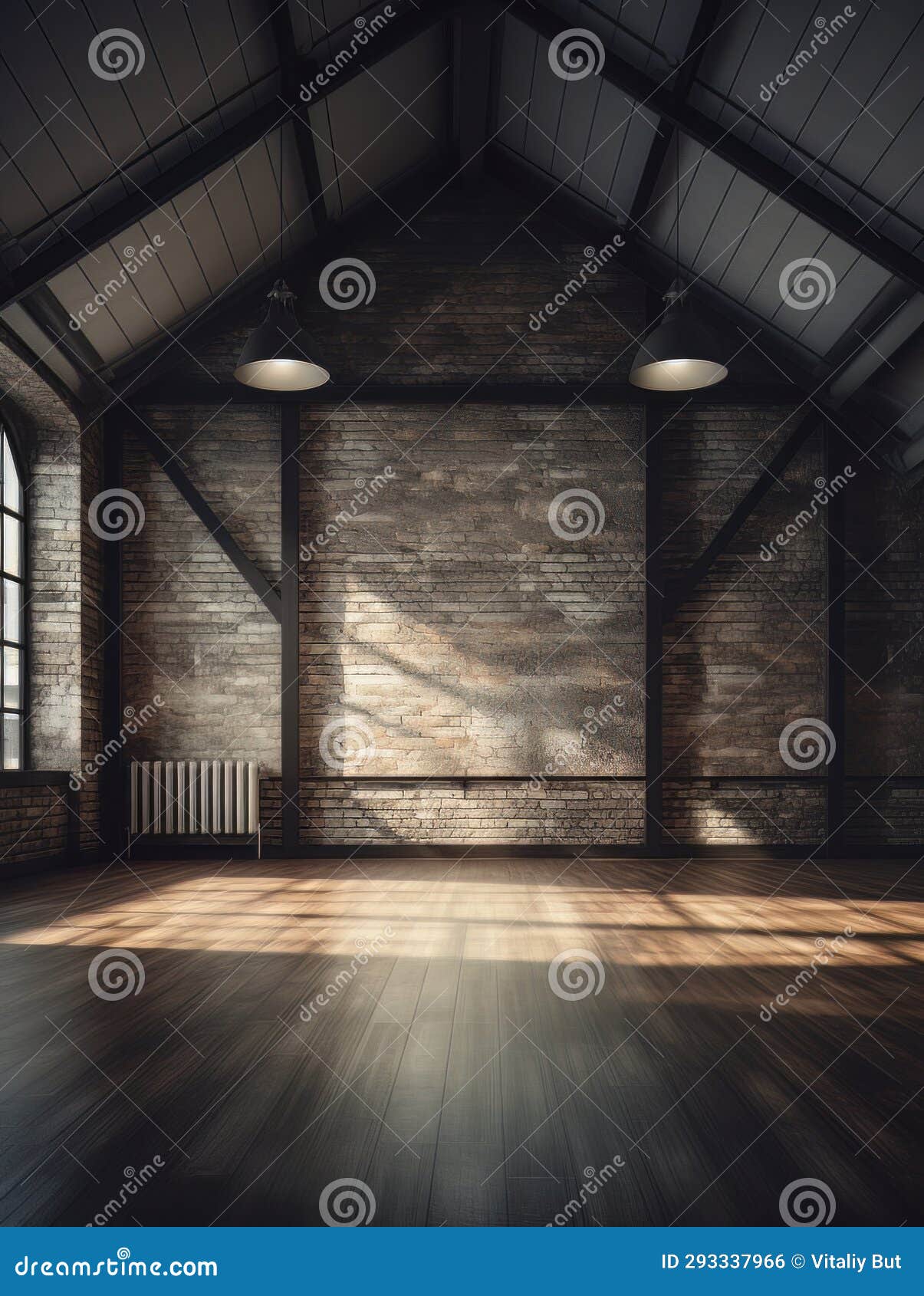 Empty Dark Interior in Loft Style with Big Windows AI Stock Photo ...