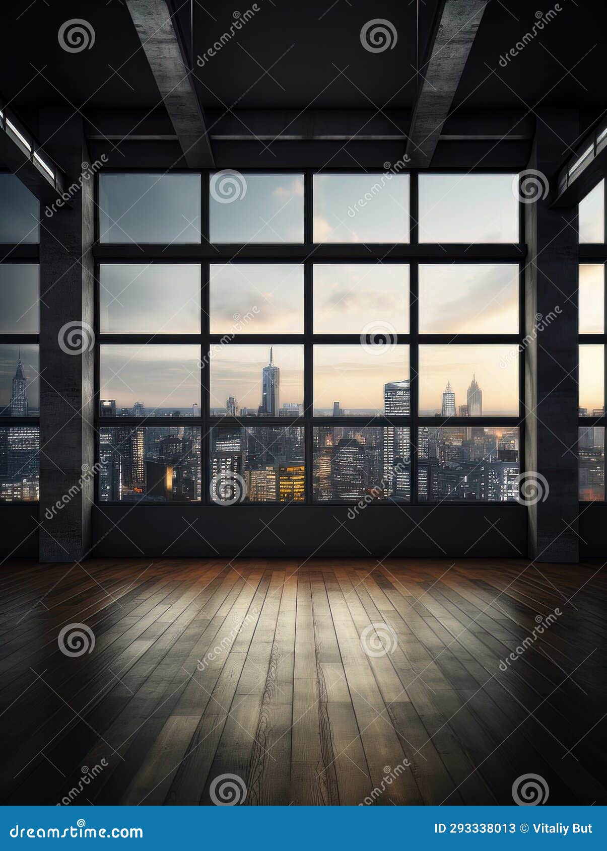 Empty Dark Interior in Loft Style with Panoramic Windows AI Stock Image ...
